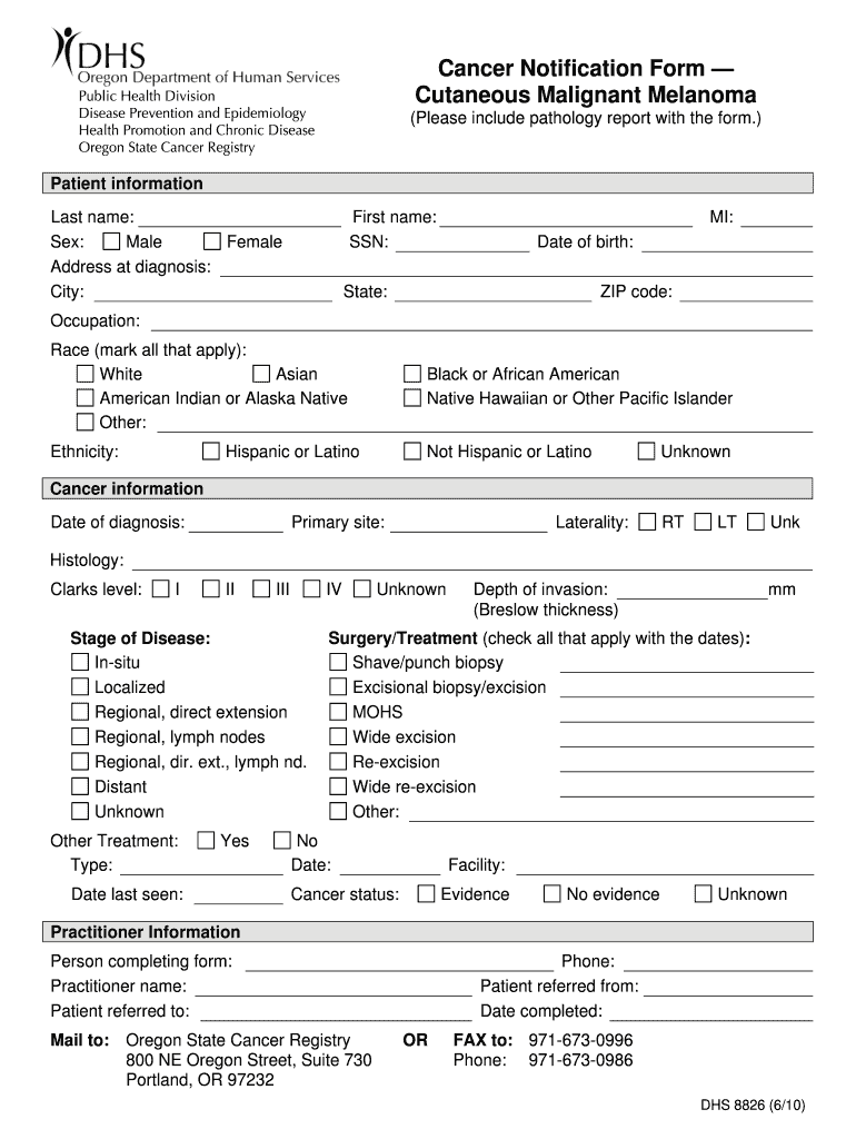 Fillable Online apps state or Cancer Notification Form Cutaneous ...