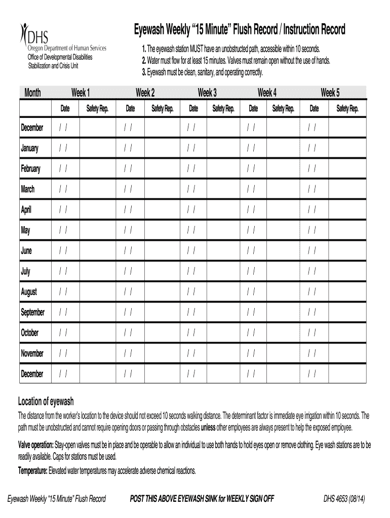 Fillable Online apps state or Instruction Record - Eyewash Weekly 15 ...