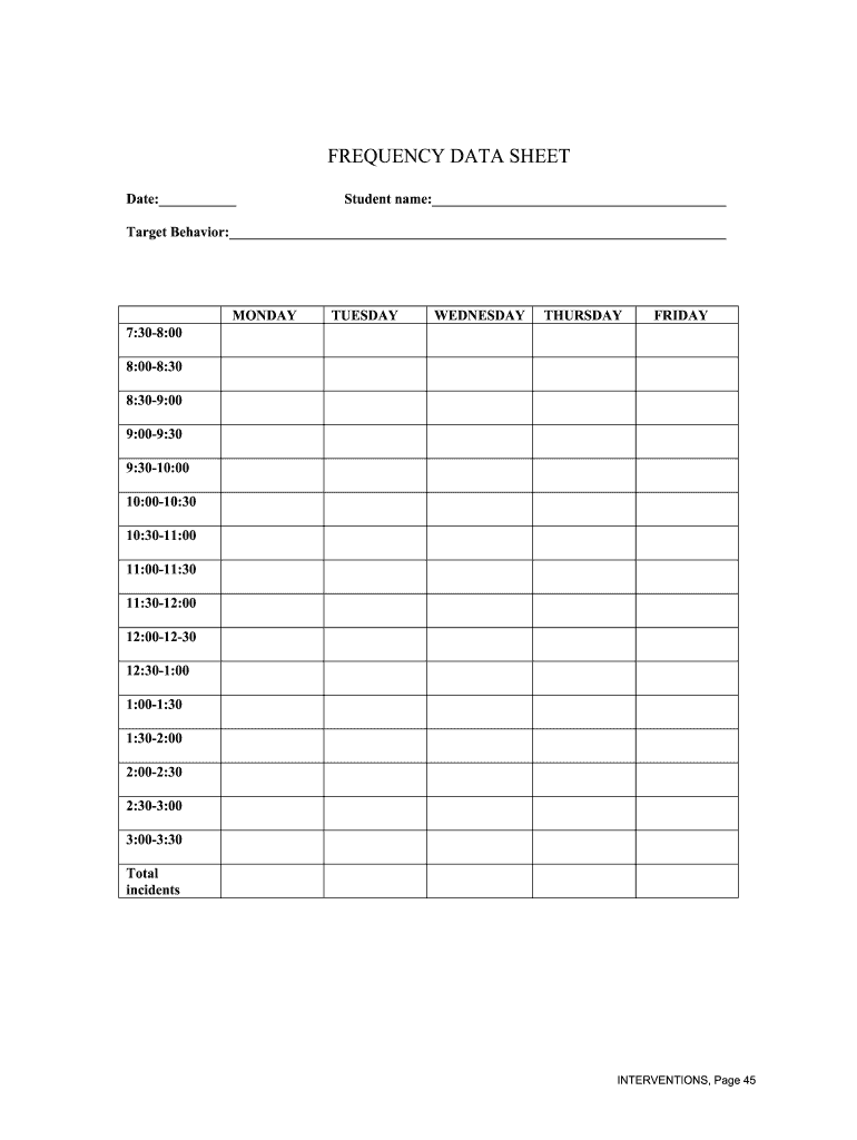 Fillable Online FREQUENCY DATA SHEET - Exceptional Student Education ...