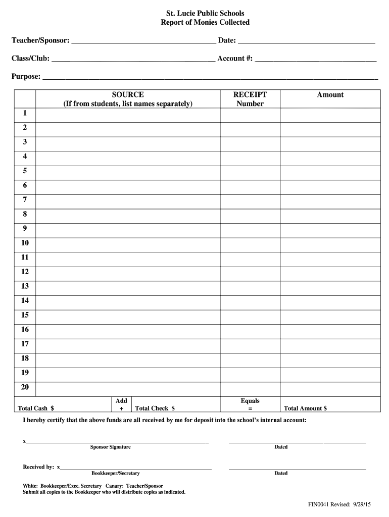 Fillable Online MONEY COLLECTION FORM Fax Email Print - pdfFiller