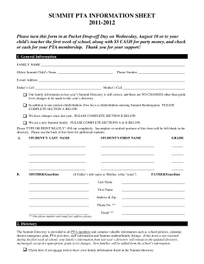 Fillable Online foresthills PTA Info Sheet - Forest Hills Local School ...