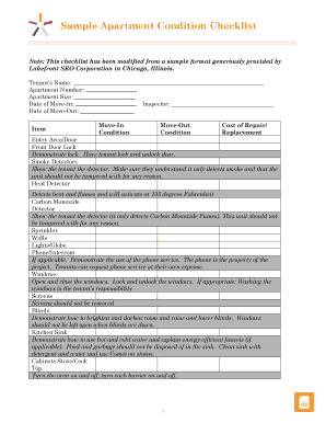 Fillable Online csh Sample Apartment Condition Checklist - cshorg Fax ...