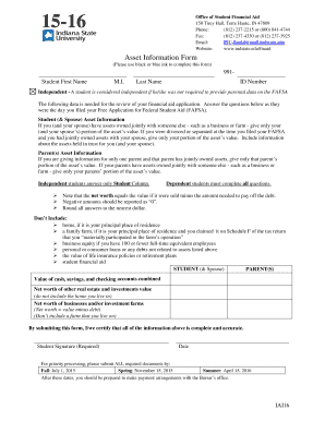 Fillable Online Asset Information Form - indstateedu Fax Email Print ...