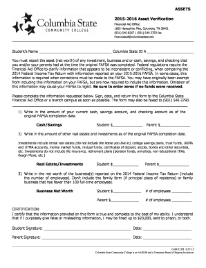 Fillable Online ASSETS 2015-2016 Asset Verification Fax Email Print ...