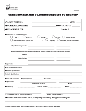 Fillable Online CERTIFICATED AND COACHING REQUEST TO RECRUIT Fax Email ...
