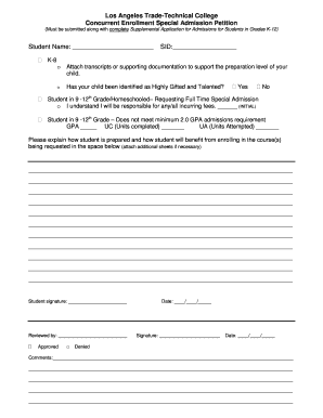 Fillable Online college lattc K-8 Special Admission Requirements Los ...