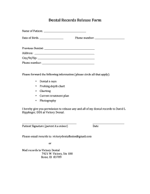 Printable Dental Records Release Form