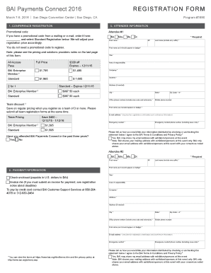 Fillable Online bai BAI Payments Connect 2016 REGISTRATION FORM Fax ...
