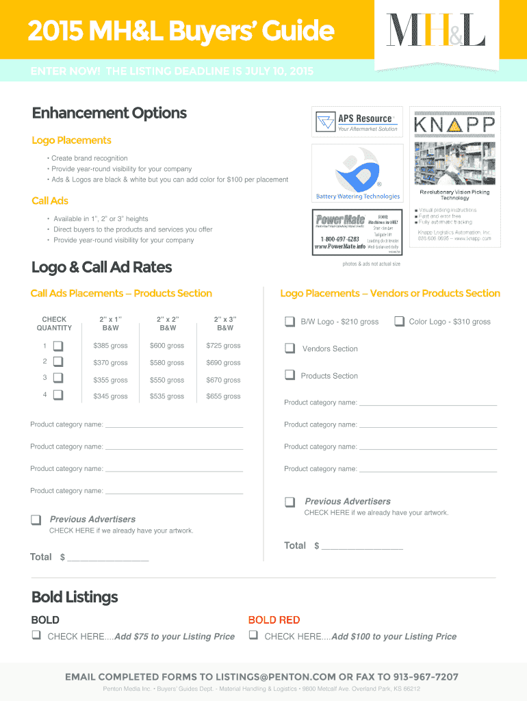 Fillable Online 2015 MHampL Buyers Guide - Penton Fax Email Print - pdfFiller
