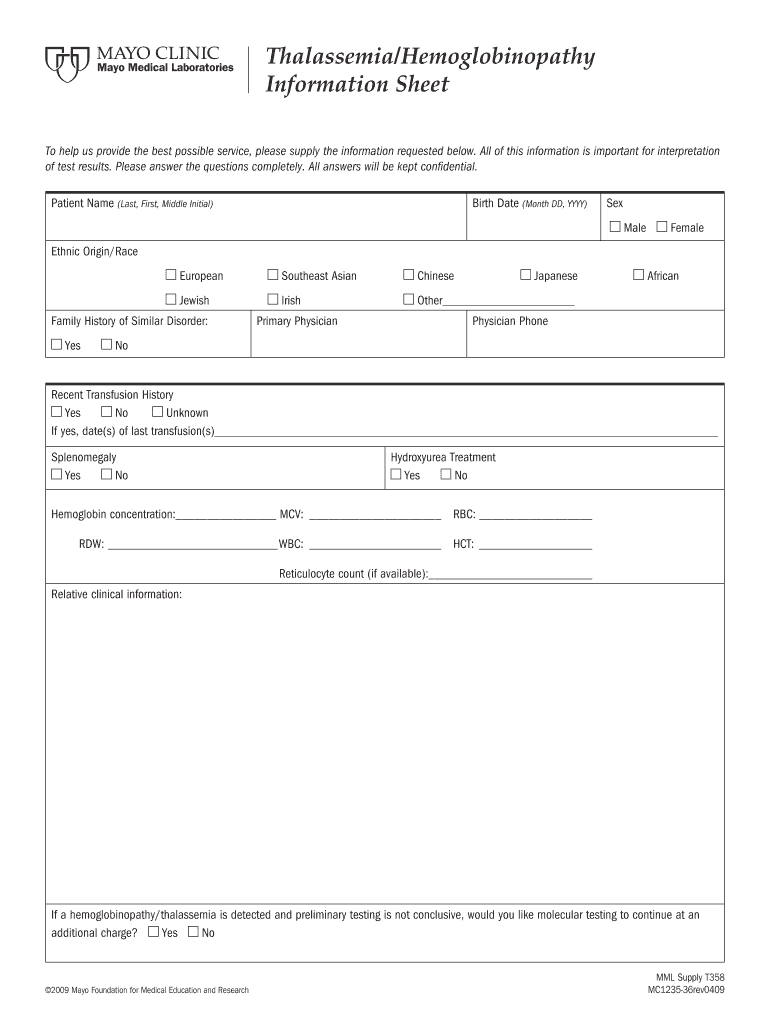 Fillable Online rwhs ThalassemiaHemoglobinopathy Information Sheet Fax Email Print - pdfFiller