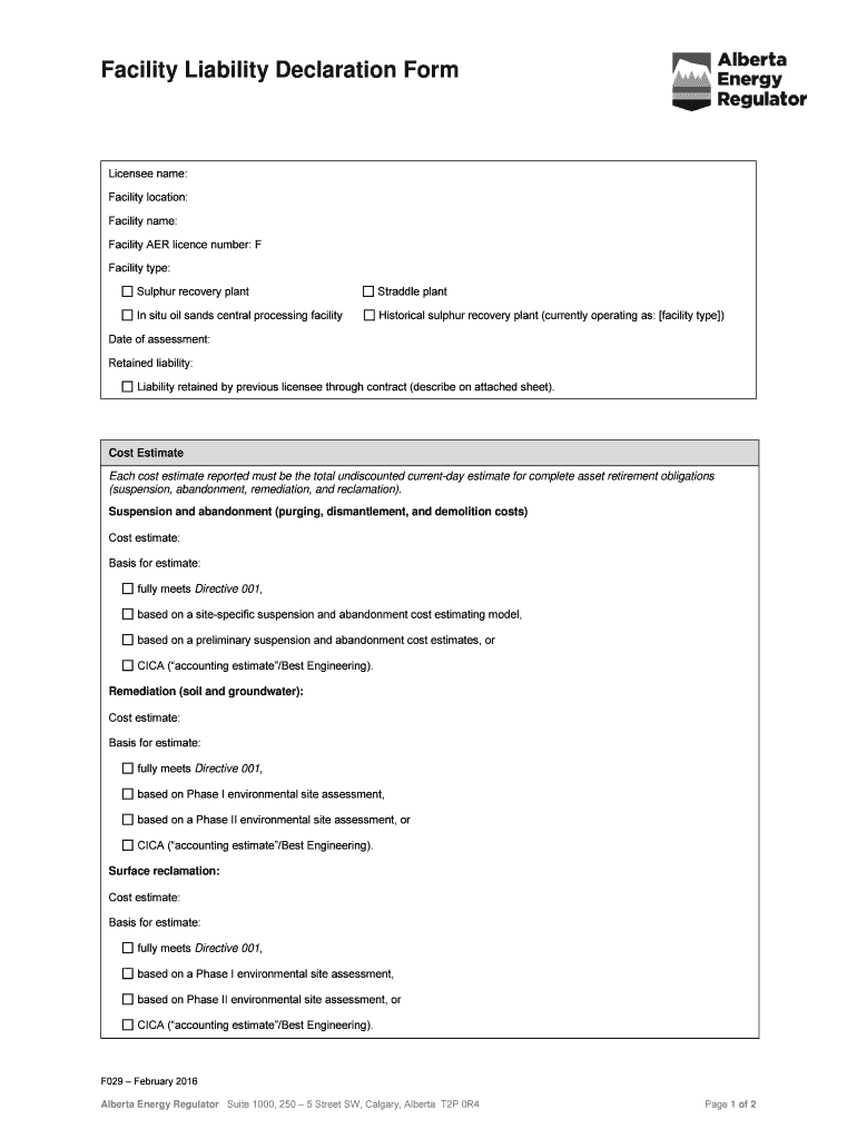 Fillable Online Facility Liability Declaration Form - AER Fax Email ...