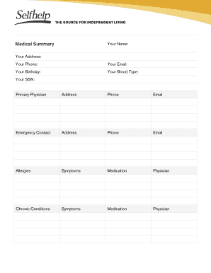 Fillable Online selfhelp Medical Summary Form - Selfhelp - selfhelp Fax ...