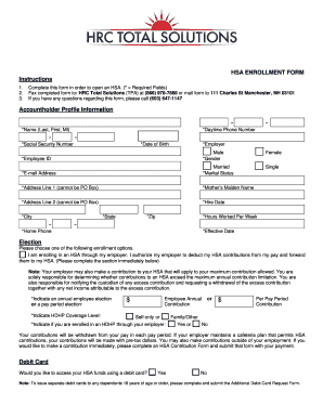 Fillable Online HSA Enrollment Form 090115.docx Fax Email Print - pdfFiller