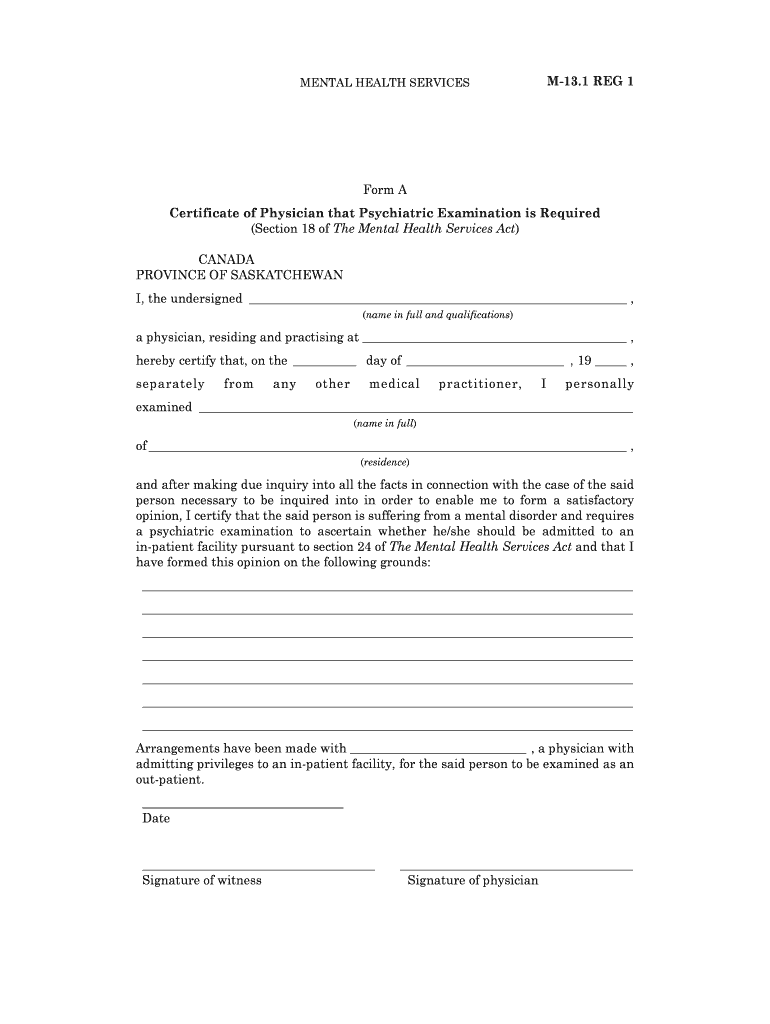 Fillable Online qp gov sk Certificate of Physician that Psychiatric ...