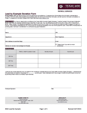 Fillable Online payroll tamu Lead by Example Donation Form - Payroll ...