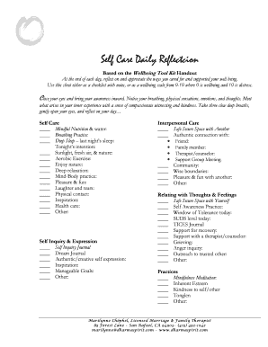 Fillable Online Self Care Daily Reflectcion Fax Email Print - pdfFiller