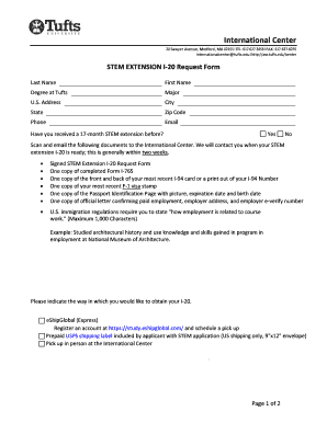 Fillable Online ase tufts STEM EXTENSION I-20 Request Form - Tufts University Fax Email Print ...
