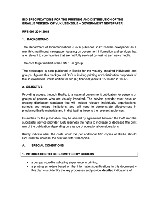 Fillable Online BID SPECIFICATIONS FOR THE PRINTING AND DISTRIBUTION OF ...