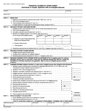 Fillable Online Financial Eligibility Work Sheet Financial Eligibility ...