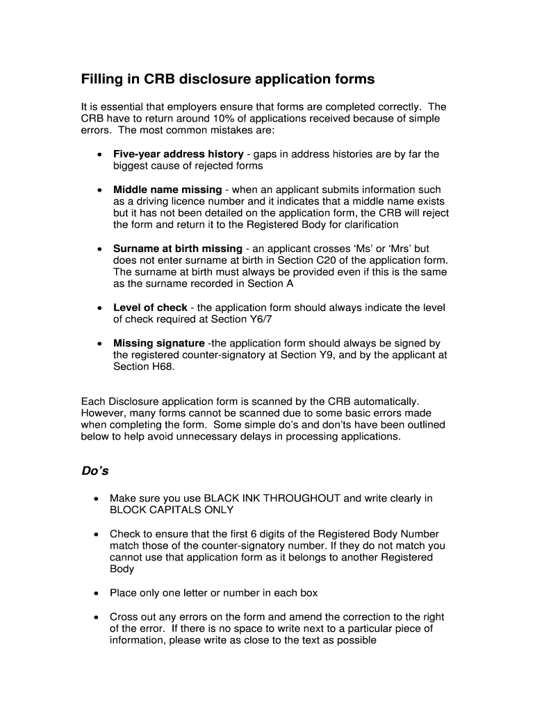 Fillable Online Filling in CRB disclosure application forms - NHS ...
