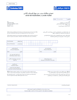 Fillable Online Atm withdrawal claim form - Emirates NBD Fax Email ...