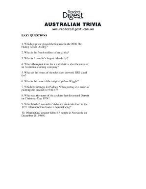 Fillable Online AUSTRALIAN TRIVIA Fax Email Print - pdfFiller
