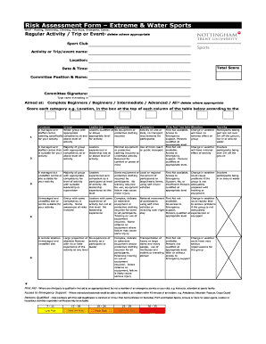 Fillable Online Extreme Water Sports Risk Assessment Form Fax Email ...