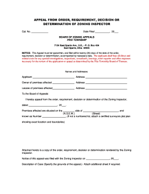 Fillable Online APPEAL FROM ORDER REQUIREMENT DECISION OR Fax Email ...