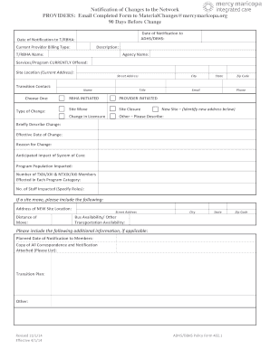 Fillable Online Notification of Changes to the Network PROVIDERS Email Fax Email Print - pdfFiller