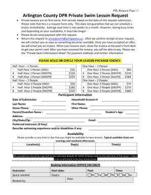 Fillable Online DPR Private Swim Lesson Request Fax Email Print - pdfFiller