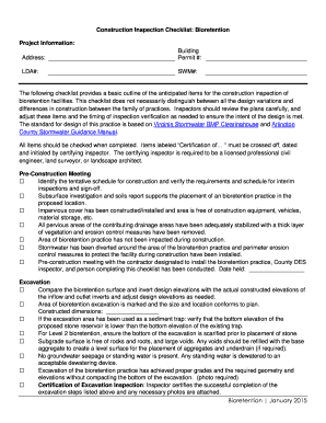 Fillable Online Construction Inspection Checklist Bioretention Project Fax Email Print - pdfFiller
