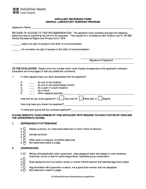 Fillable Online APPLICANT REFERENCE FORM MEDICAL LABORATORY SCIENCES PROGRAM Fax Email Print ...