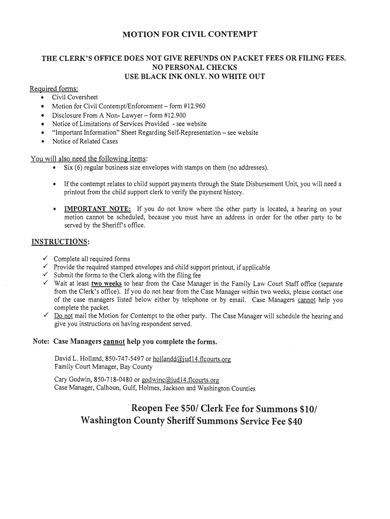 Fillable Online Motion for Civil Contempt - Washington County Clerk of ...