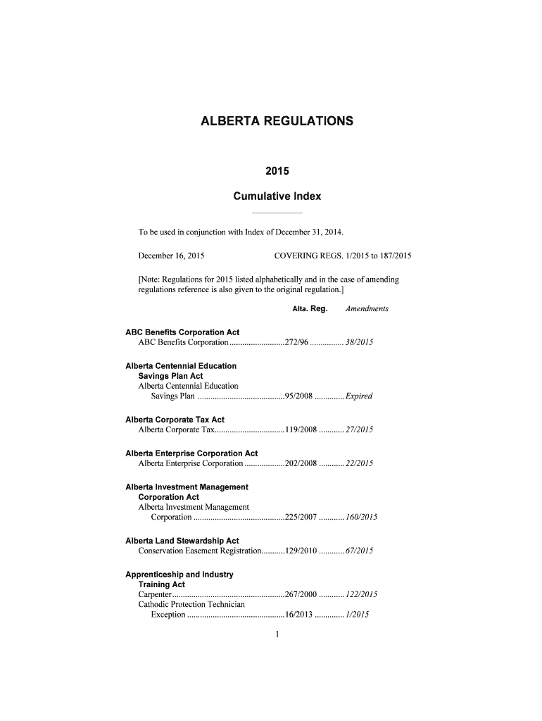 Fillable Online ALBERTA REGULATIONS Fax Email Print - pdfFiller