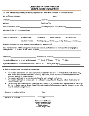 Fillable Online OREGON STATE UNIVERSITY Student-Athlete Employer Form Fax Email Print - pdfFiller
