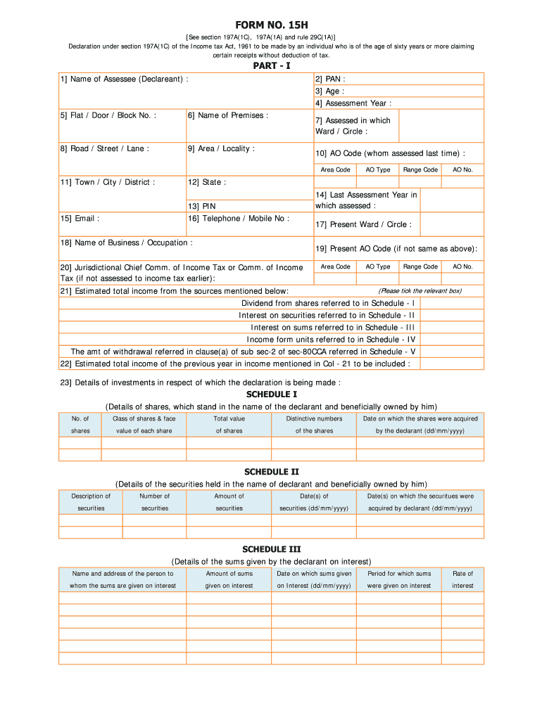 Fillable Online FORM NO 15H - karvydistributioncom Fax Email Print ...