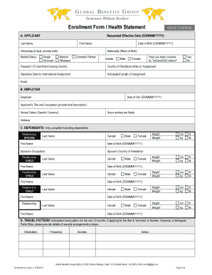 Fillable Online Enrollment Form Health Statement GROUP COVERAGE Fax ...