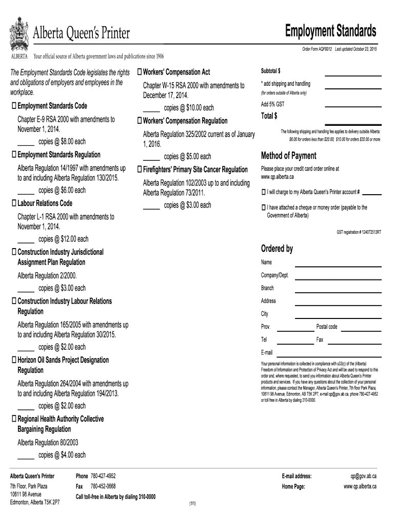 Fillable Online qp alberta Employment Standards - Alberta - qp alberta ...