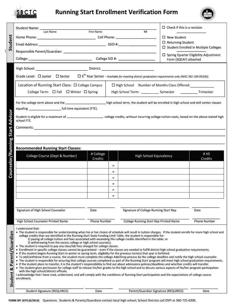 Fillable Online Location of Running Start Class College Campus Fax ...