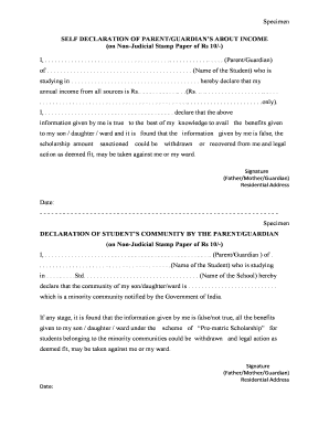 Fillable Online SELF DECLARATION OF PARENT/GUARDIANS ABOUT INCOME Fax ...