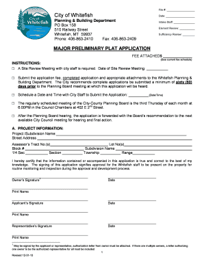 Fillable Online cityofwhitefish MAJOR PRELIMINARY PLAT APPLICATION Fax ...