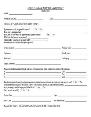 Fillable Online 2004 ANNUAL PARSONAGE INSPECTION AND INVENTORY Fax ...