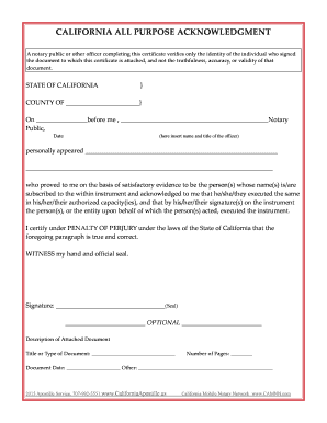 Fillable Online CALIFORNIA ALL PURPOSE ACKNOWLEDGMENT A notary public ...