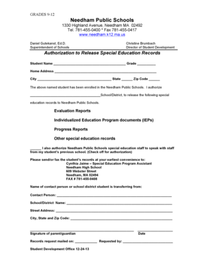 Fillable Online Authorization to Release Special Education Records Fax ...