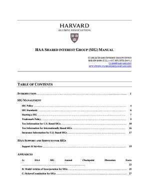 Fillable Online alumni harvard HAA SHARED INTEREST GROUP SIG MANUAL ...
