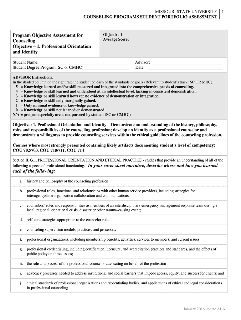 Fillable Online education missouristate Program Objective Assessment ...