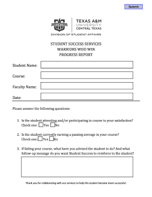 Fillable Online STUDENT SUCCESS SERVICES WARRIORS WHO WIN PROGRESS ...