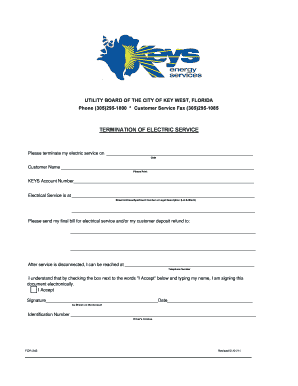 Fillable Online TERMINATION OF ELECTRIC SERVICE - Keys Energy Services ...