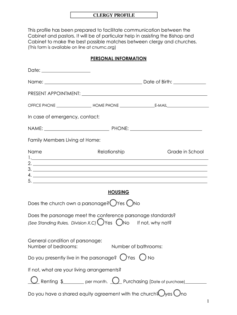 Fillable Online CLERGY PROFILE This profile has been prepared to ...
