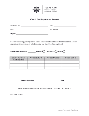 Fillable Online Cancel Pre-Registration Request Fax Email Print - pdfFiller
